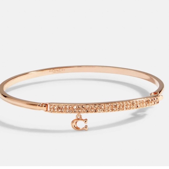 Coach | Jewelry | Coach Signature Pave Bar Hinged Bangle In Rose Gold ...